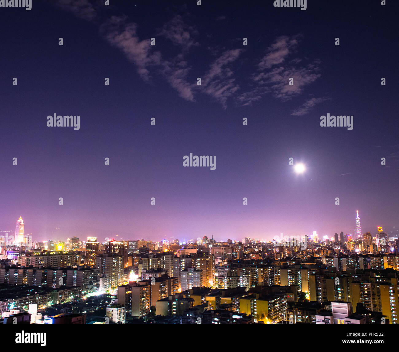 Fantastic full moon rising with Taipei City cityscape during Full Moon ...