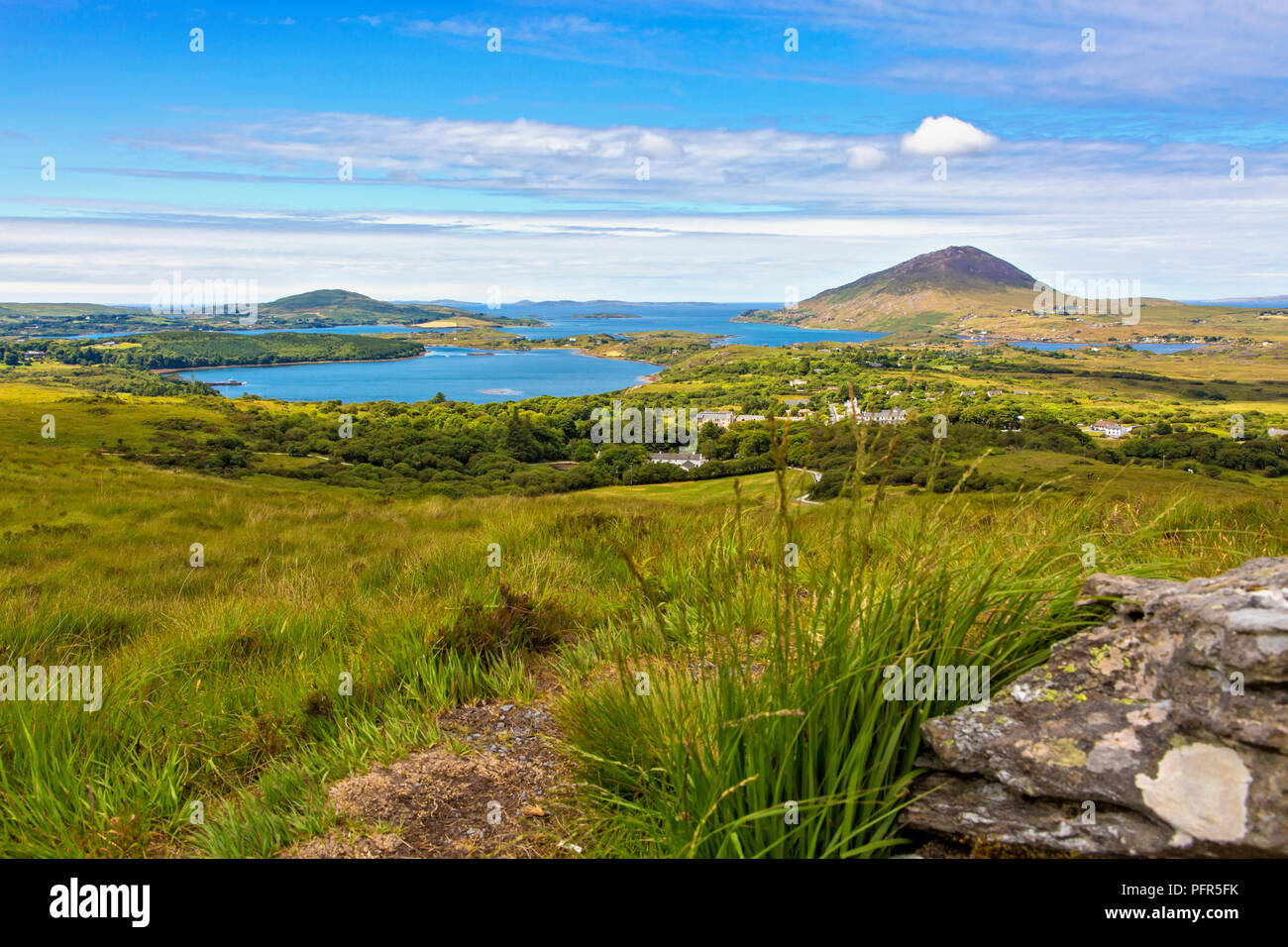 Clonmacnoise Cathedral with the typical crosses and graves. The ...