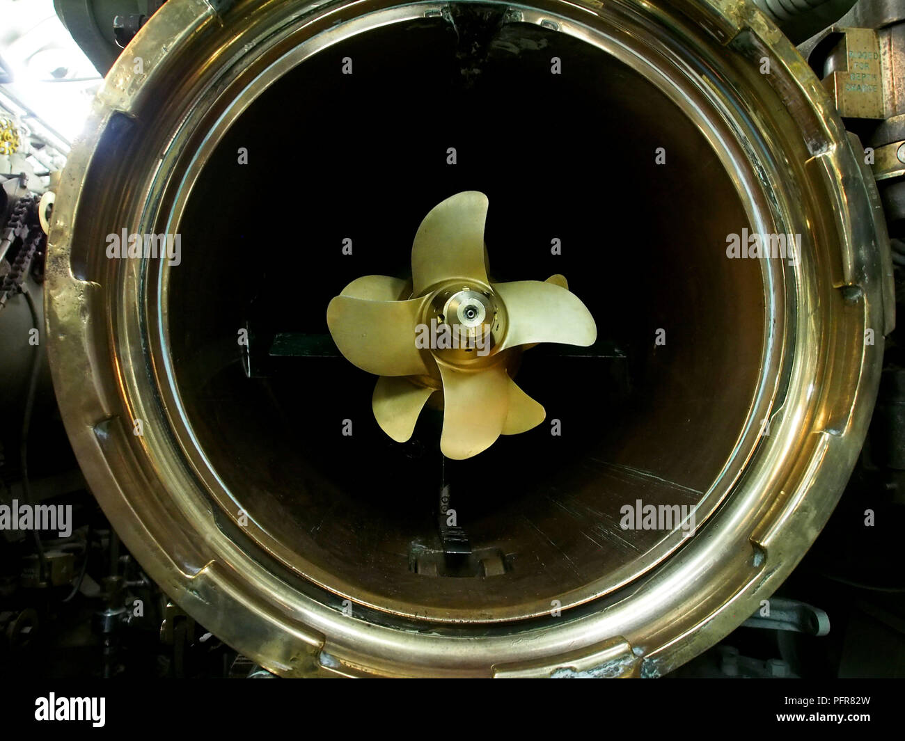 Torpedo ready to be launched in the BAP Abtao (SS-42) submarine of the ...