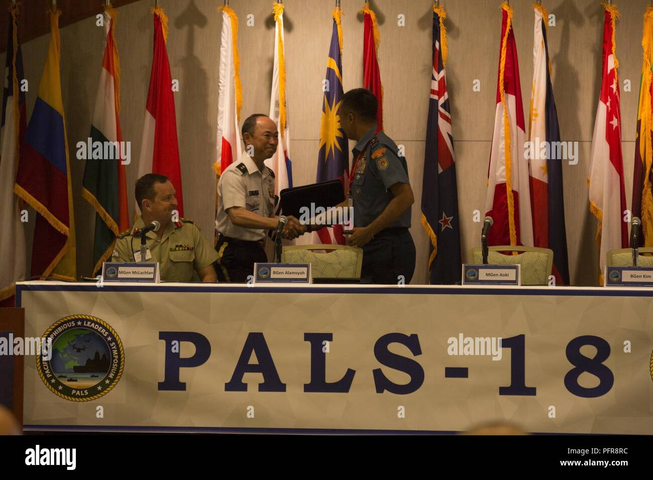 Japan Self Defense Force Maj. Gen. Shinichi Aoki, left, commanding ...