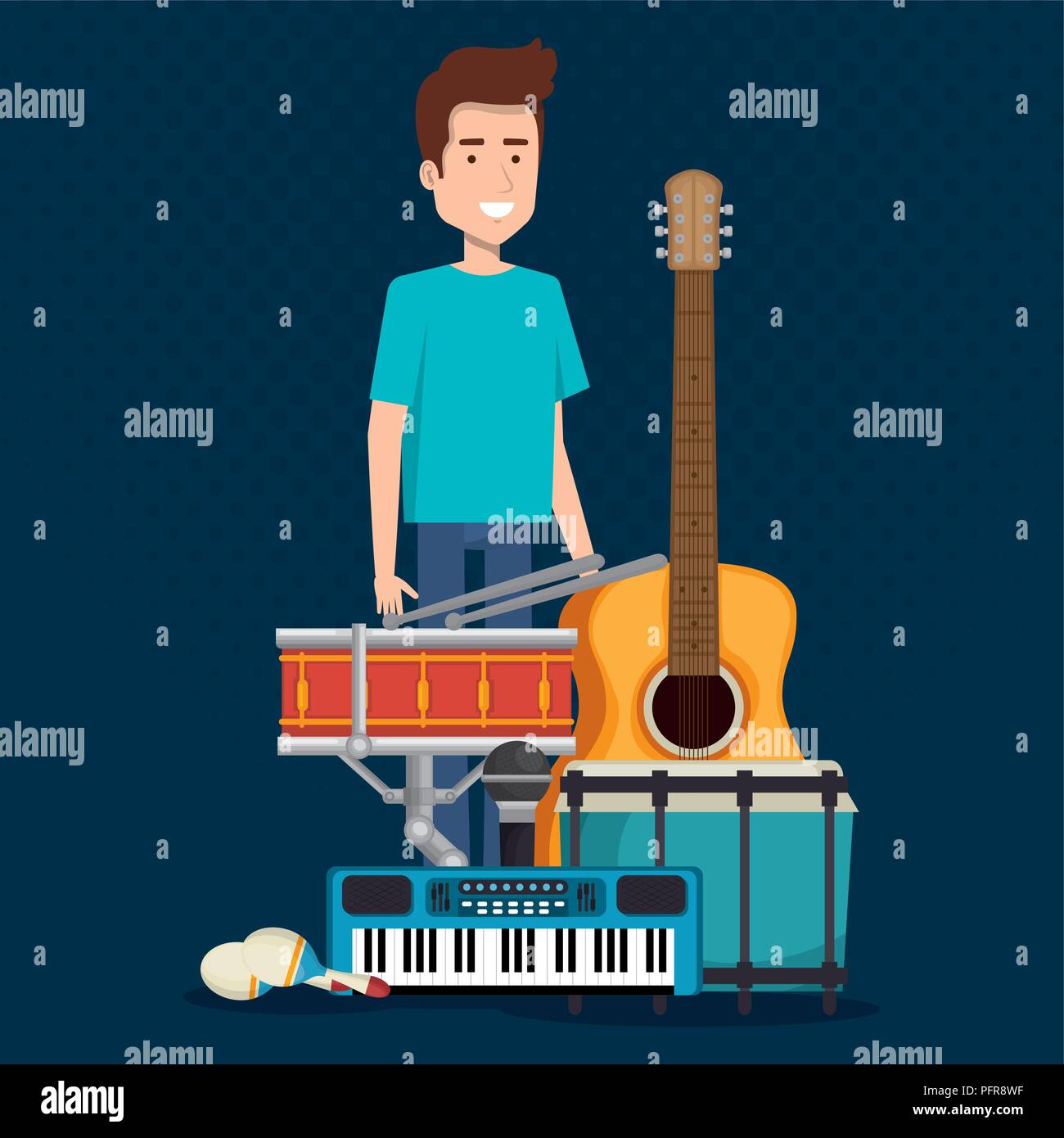 Vector illustration cartoon boy playing musical instruments hi-res ...