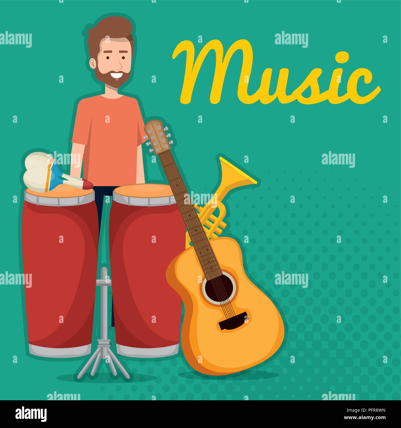 Vector illustration cartoon boy playing musical instruments hi-res ...