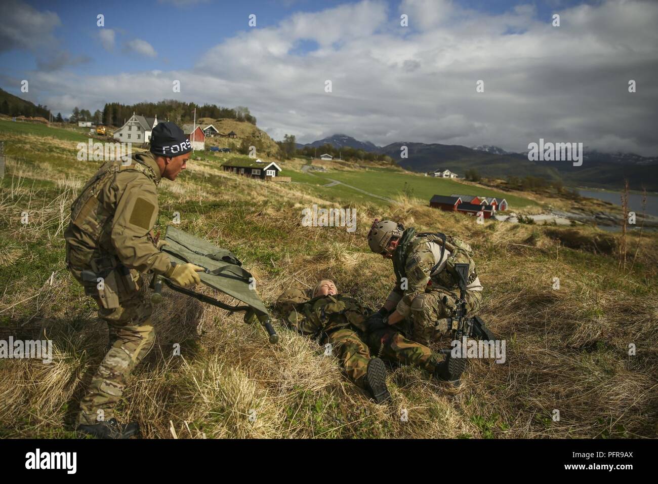 Norwegian Coastal Ranger Commandos (KJK) assess a simulated casualty ...