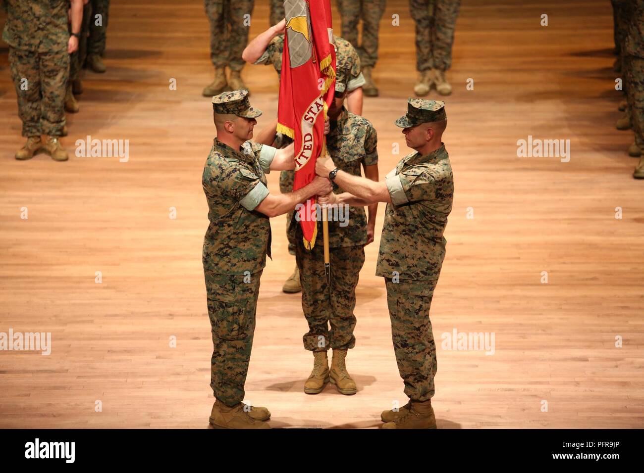 Brig. Gen. Joseph Shrader (right) passes the Marine Corps Systems ...