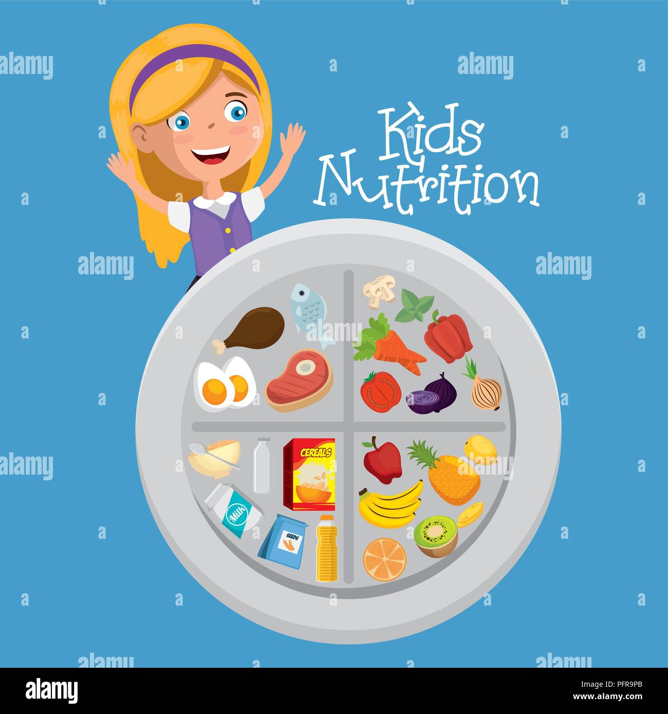 happy girl with nutrition food Stock Vector Image & Art - Alamy