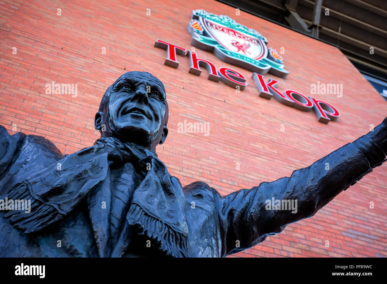 LIVERPOOL, UK - MAY 17 2018: Statue of Bill Shankly in front of Anfield ...
