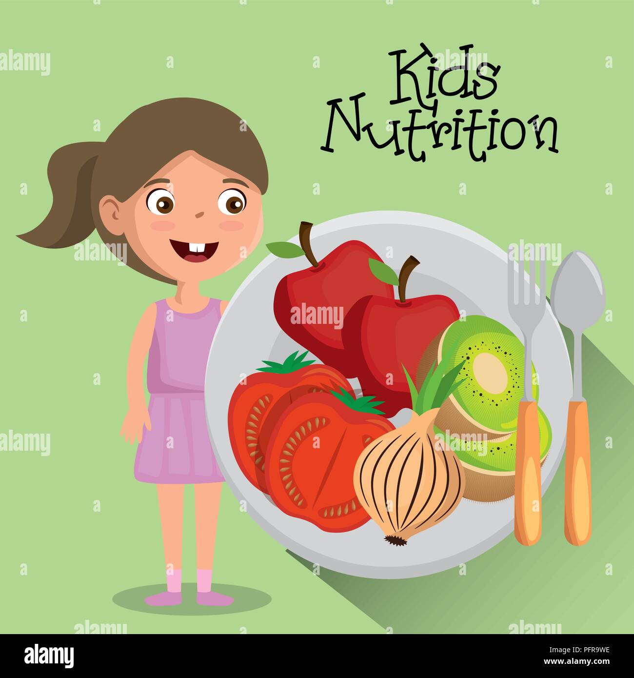 happy girl with nutrition food Stock Vector Image & Art - Alamy