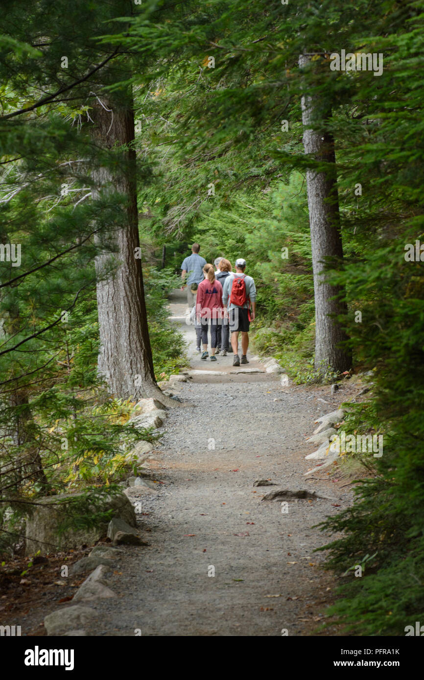 Family hiking the well kept Jordan Pond loop trail Stock Photo - Alamy