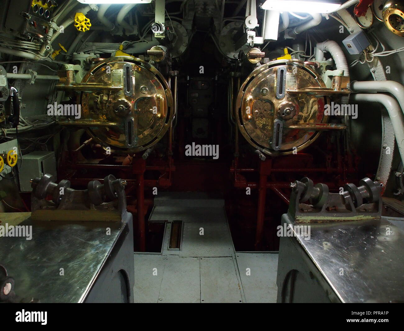 Stern torpedo tubes of the BAP Abtao (SS-42) submarine of the Peruvian ...