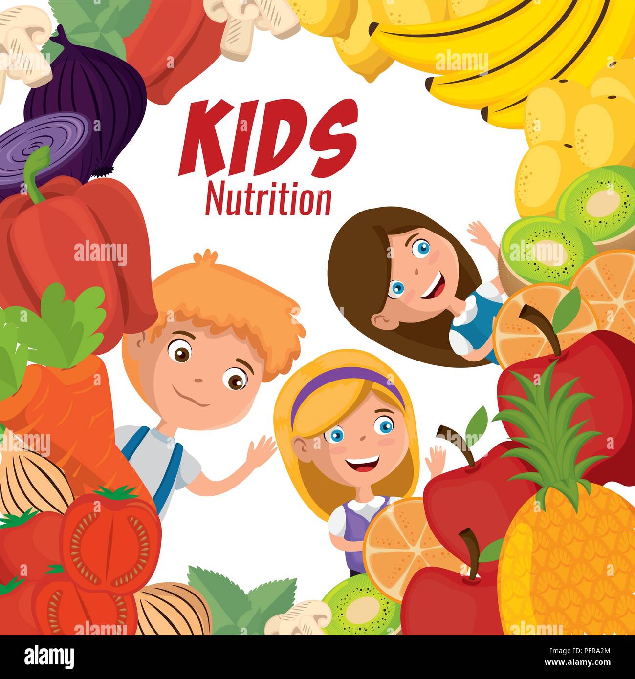 happy kids with nutrition food Stock Vector Image & Art - Alamy