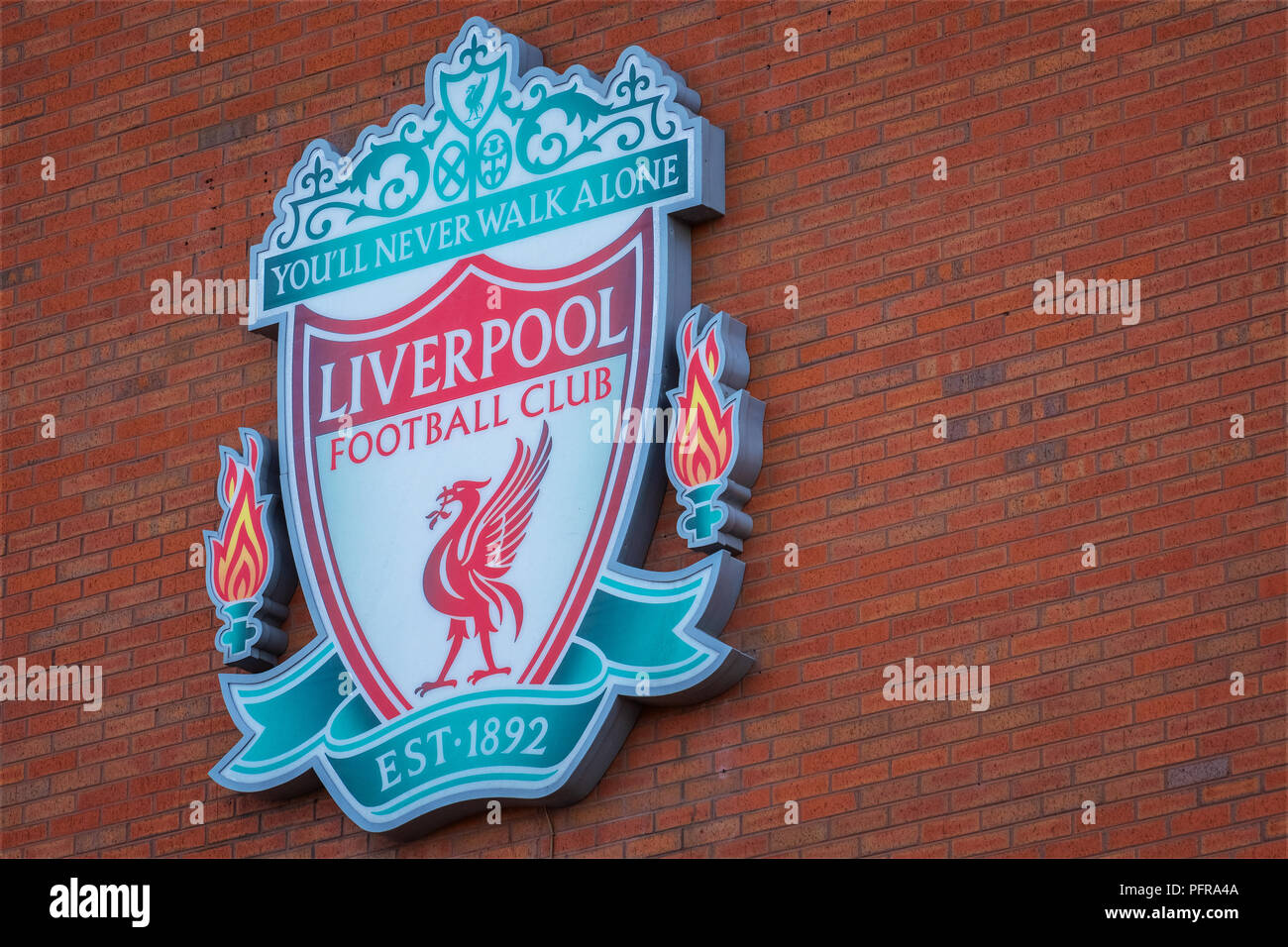 LIVERPOOL, UK - MAY 17 2018: Anfield stadium, the home ground of ...