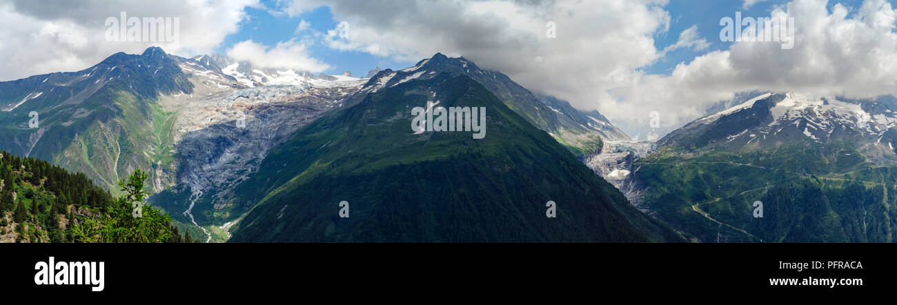 High Alps panoramic view. Border of France and Swiss. High resolution ...