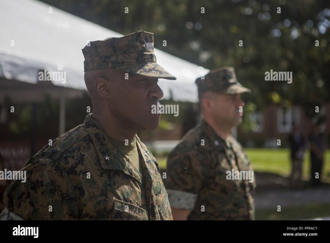 U.S. Marines Brig. Gen. Michael E. Langley, (left), and Col. John P ...
