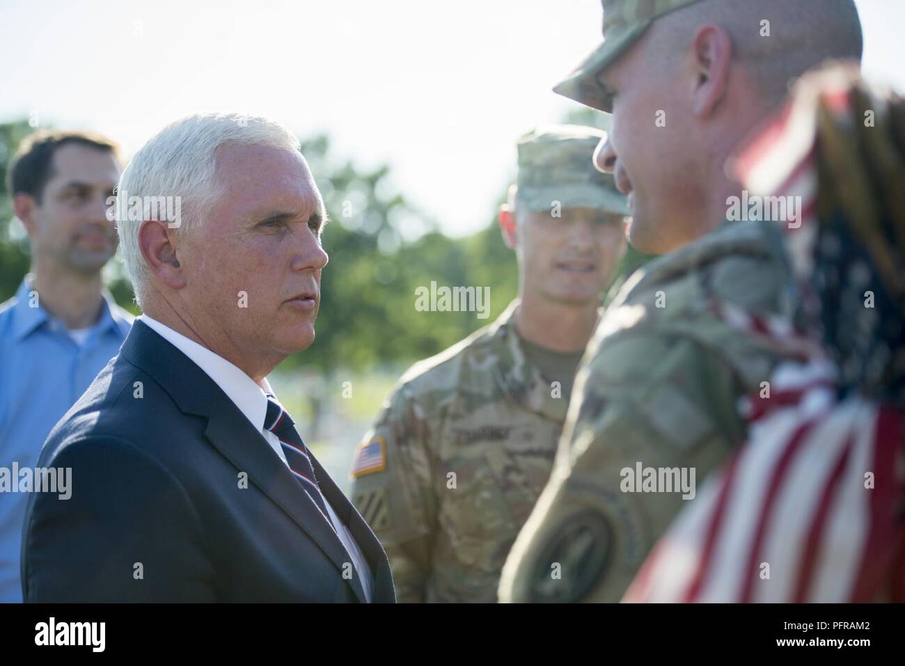 Vice President Mike Pence visits with Old Guard soldiers in Section 60 ...