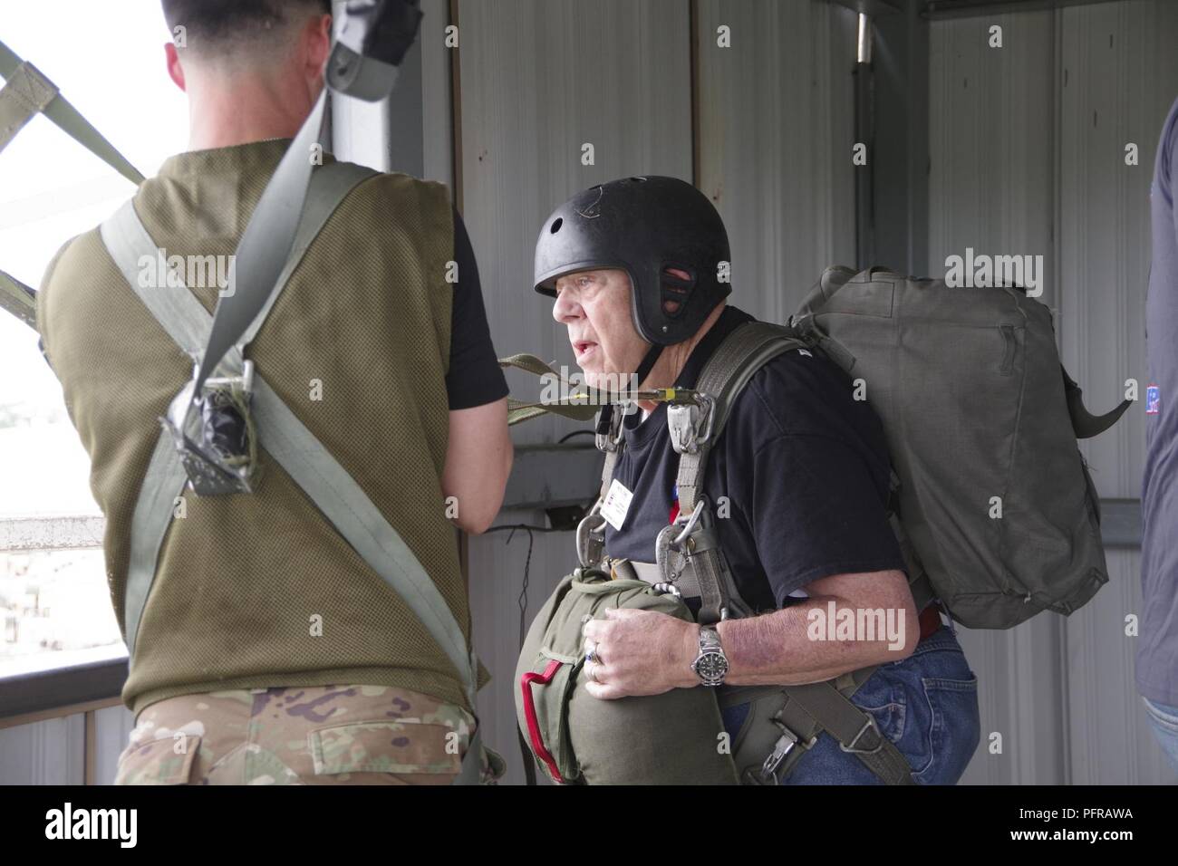 Pete Long, former 82nd Airborne paratrooper, prepares to jump from the ...
