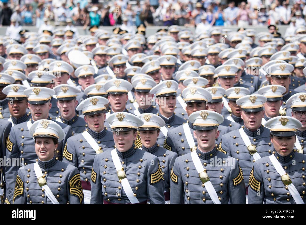U.S. Military Academy cadets sing the Army Song during their graduation ...