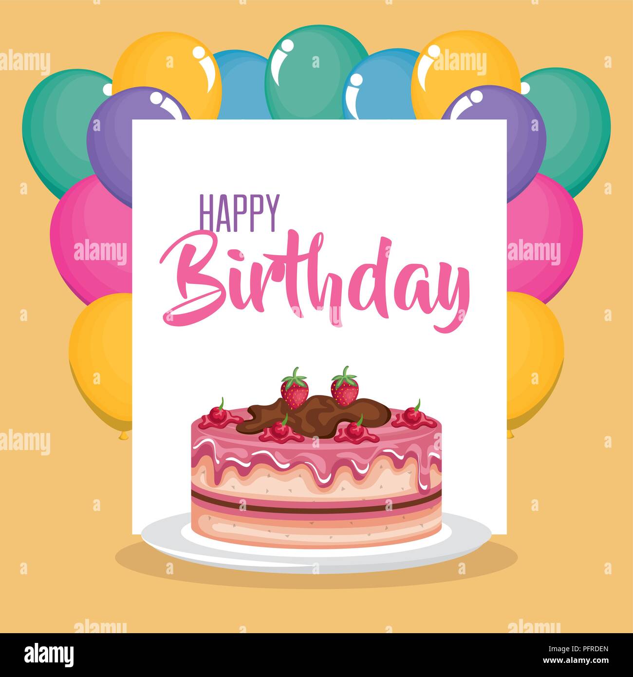 happy birthday card with cake and balloons helium Stock Vector Image ...
