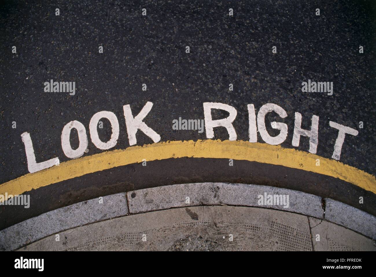 Great Britain, England, London, 'Look Right' written on road, above ...