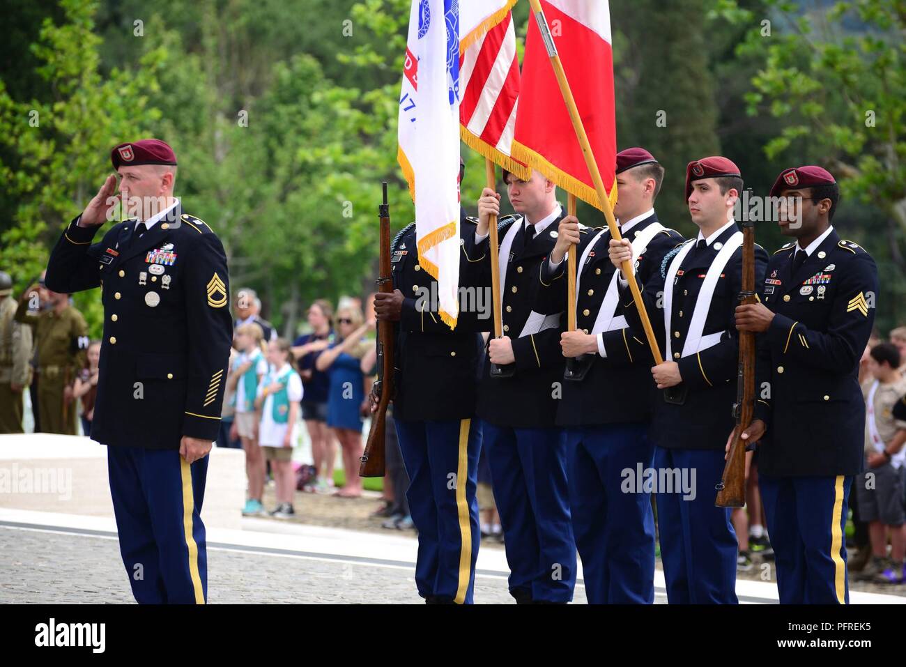 Posting of the colors by the U.S. color guard from 173rd Airborne ...