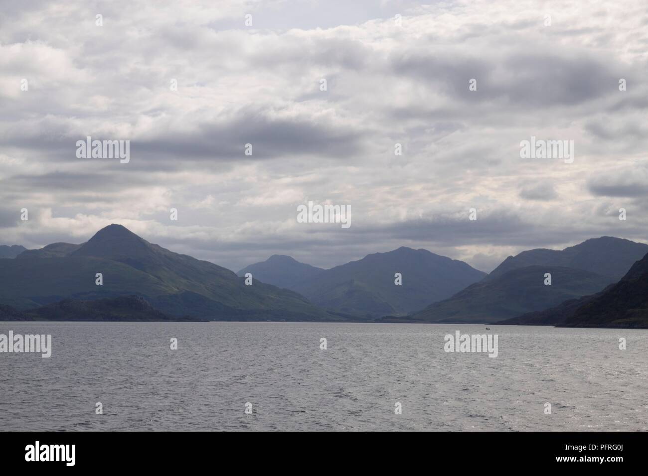Scotland, Knoydart peninsula seen from Isle of Skye with grey ...