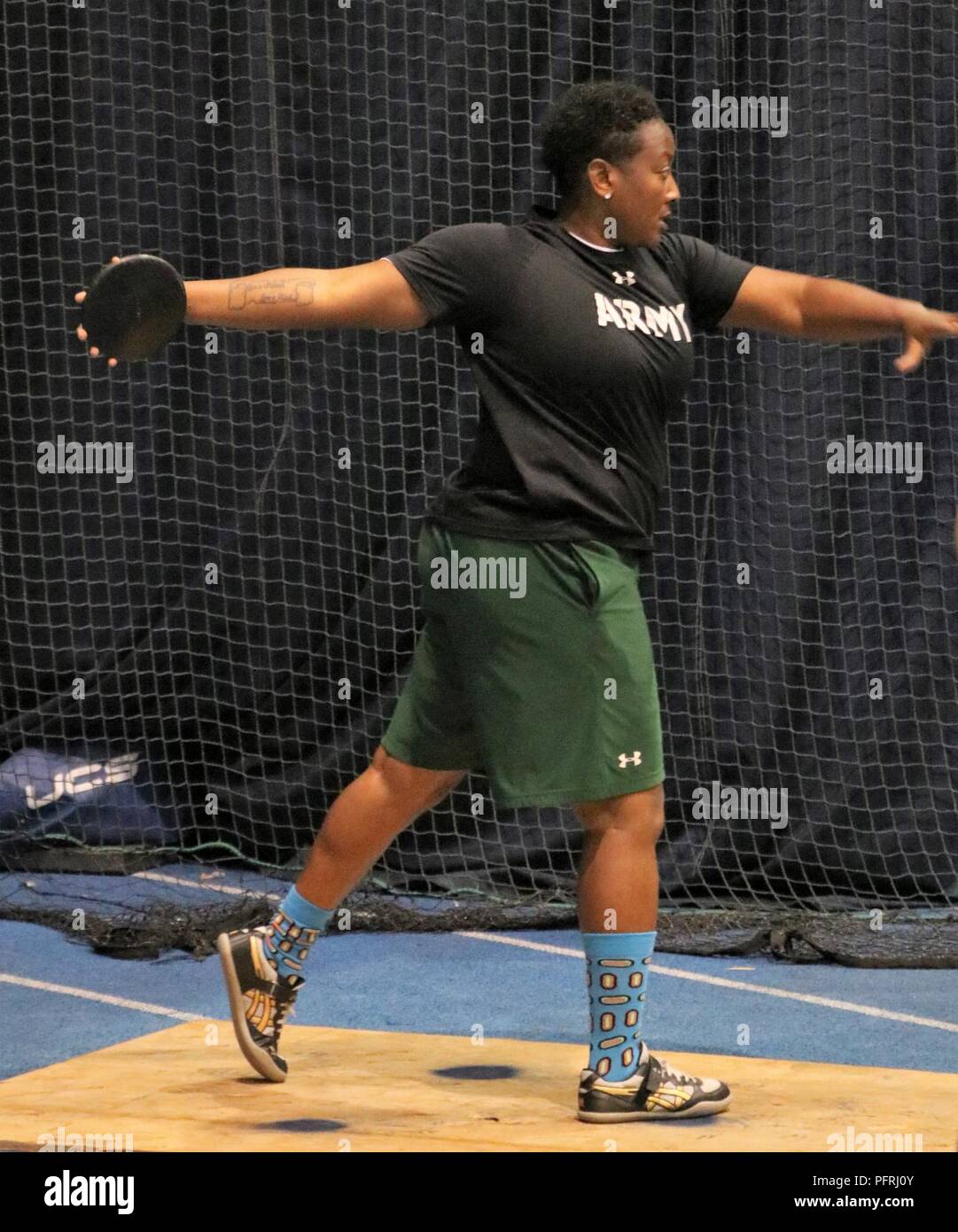 U.S. Army Master Sgt. Jovan Bowser has a firm grip on the discus during ...