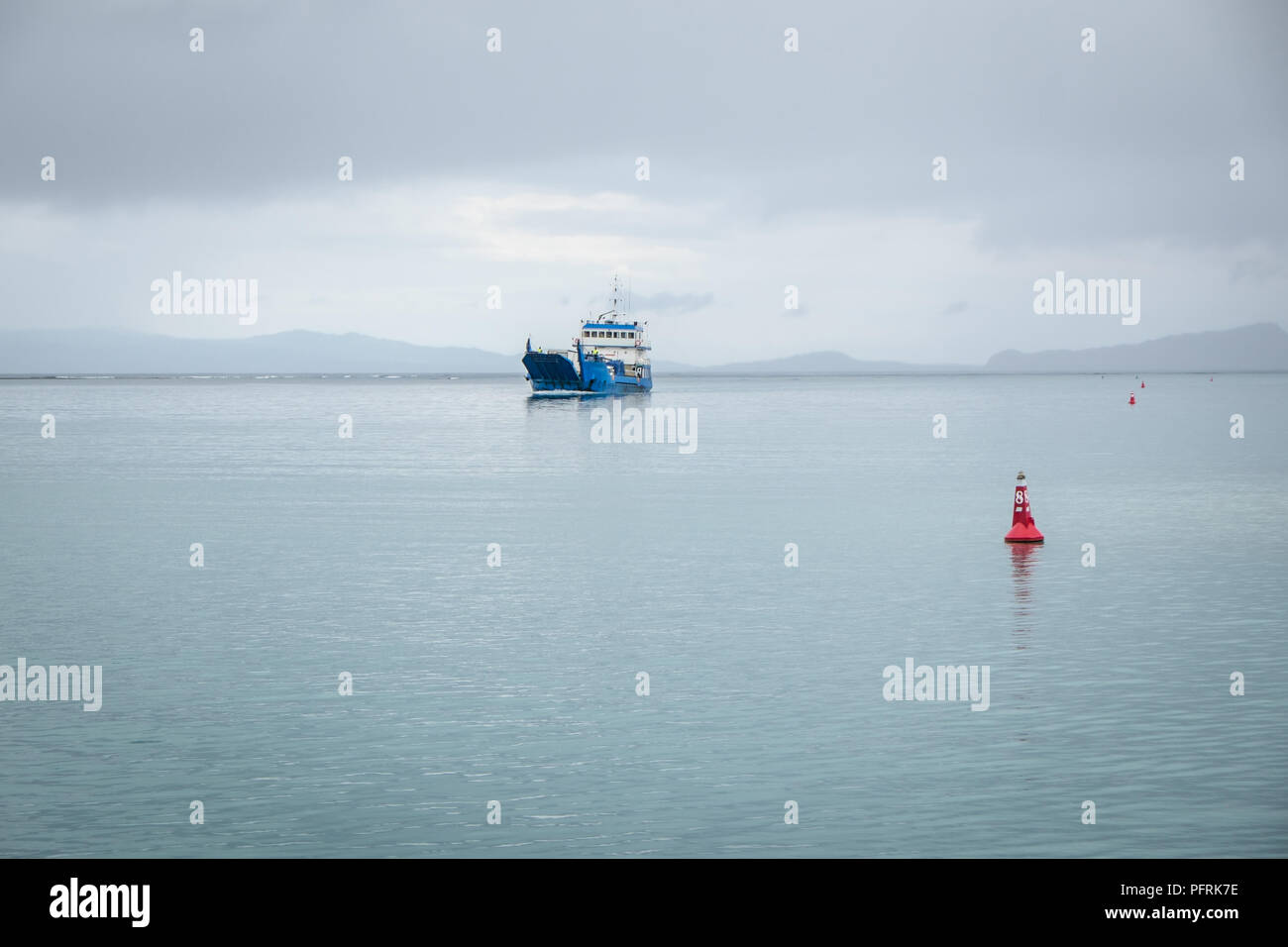 Looking across the Apolima Strait at inter-island vehicle and passenger ...
