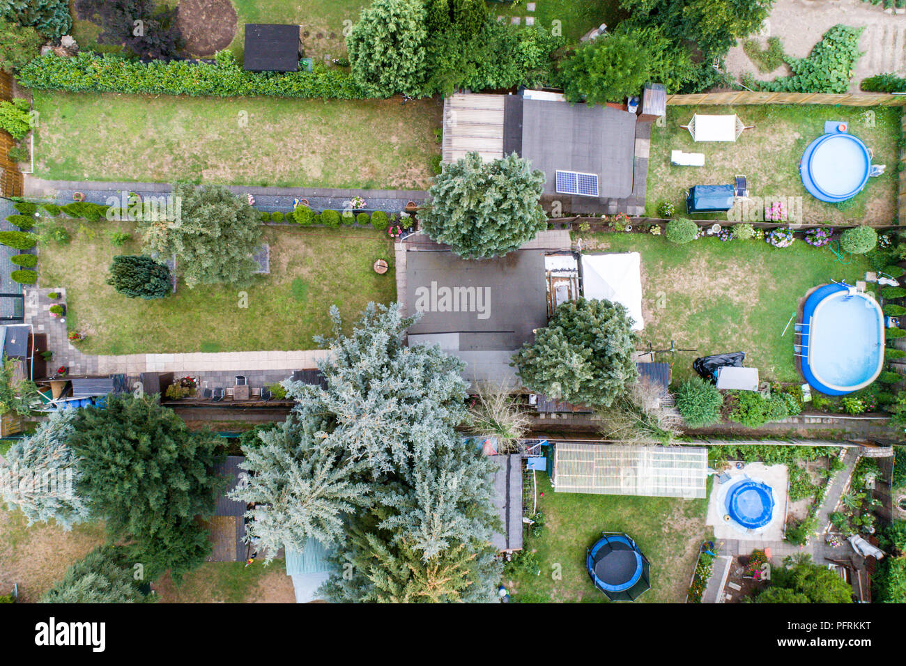 Aerial photo with the drone, a new build-up plot with single houses and ...