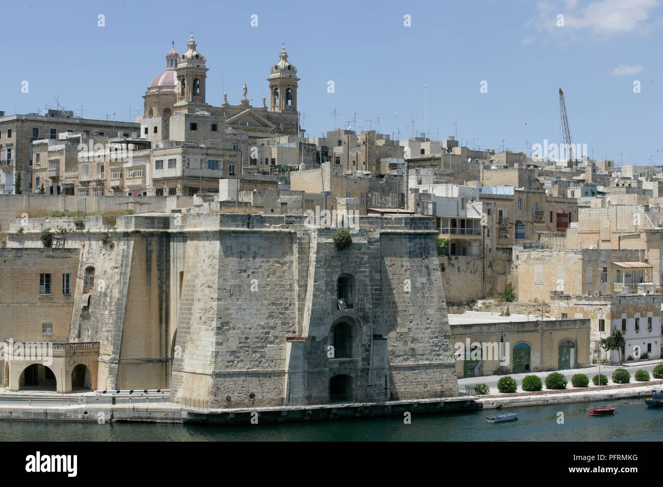 Malta, Senglea, view across harbour to Our Lady of Victories Church ...