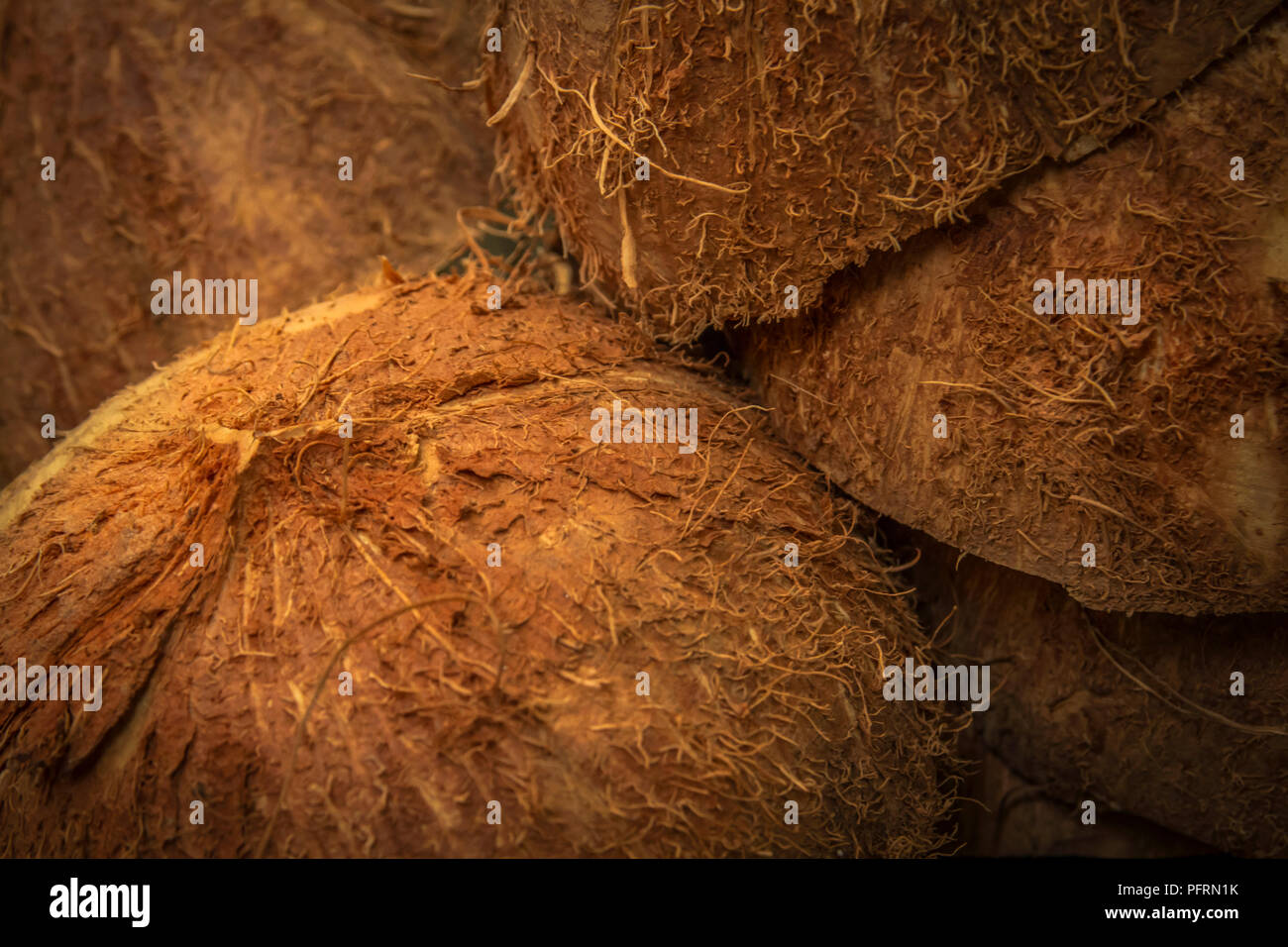 Stacked of coconut shells close-up picture Stock Photo - Alamy