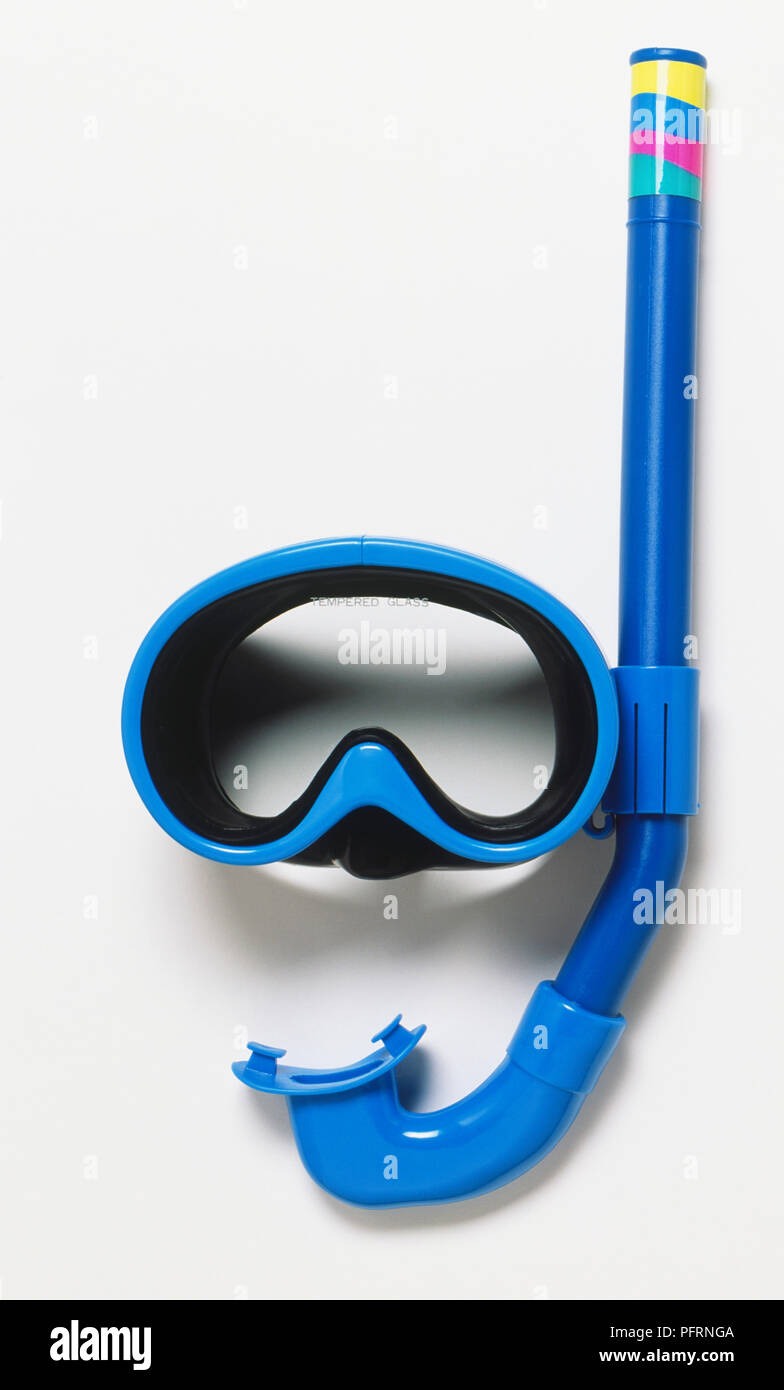 Blue diving mask and snorkel set, front view Stock Photo - Alamy