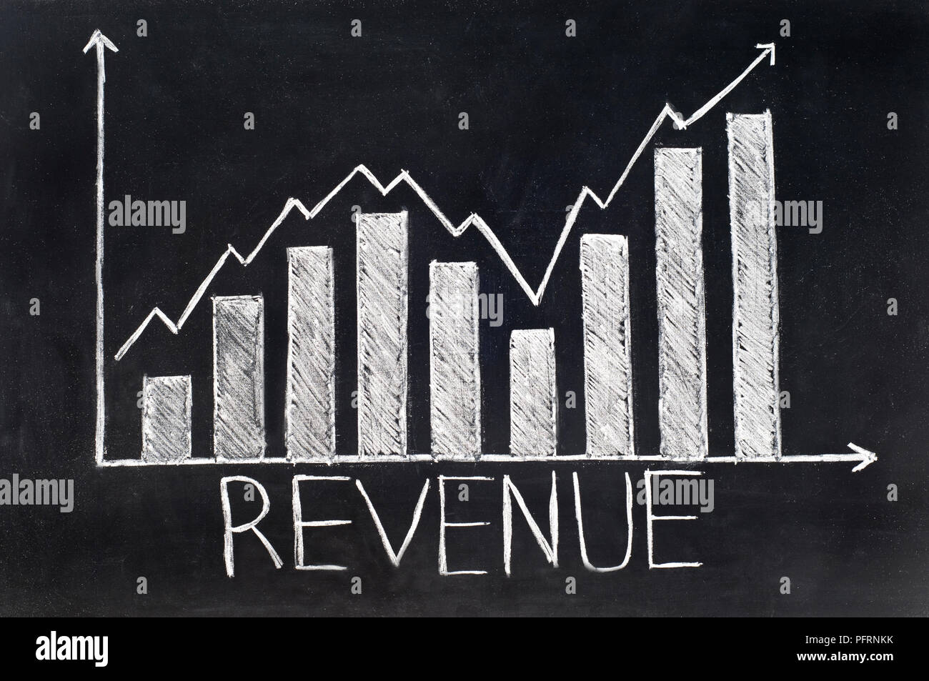 Revenue column chart on blackboard Stock Photo - Alamy