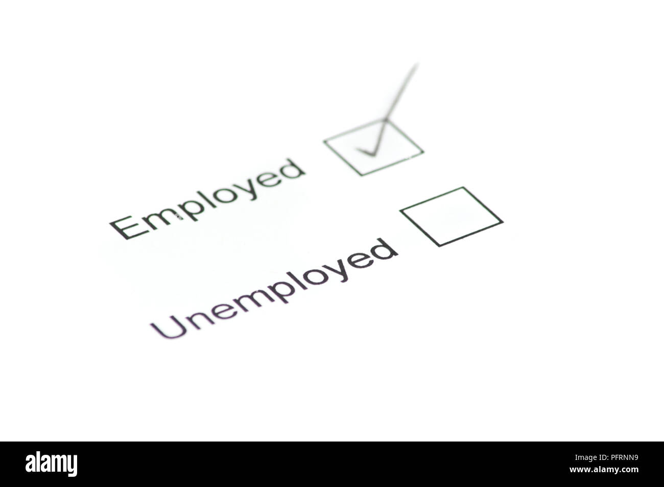 The words 'employed' and 'unemployed' with checkboxes, the checkbox ...