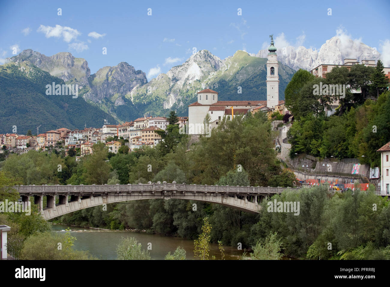 Italy, Veneto, Belluno, view of town and Ponte della Vittoria Stock ...