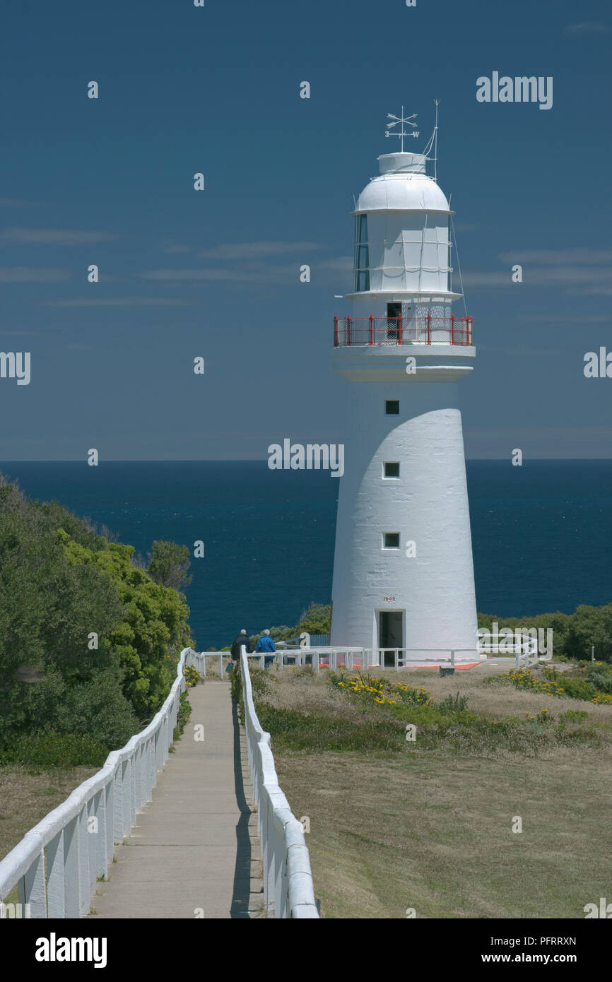 Australia, Victoria, Cape Otway Lighthouse, circular white structure ...