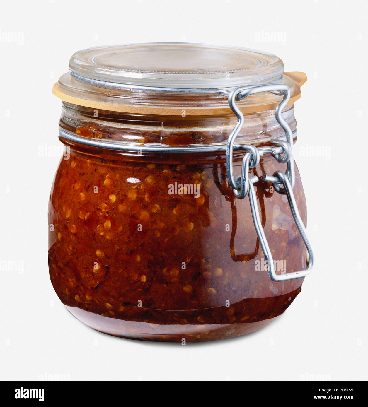 Glass jar of red chilli sauce (harissa Stock Photo - Alamy