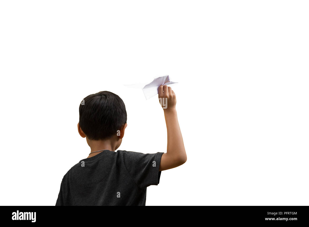 Little boy playing paper plane isolated Stock Photo - Alamy
