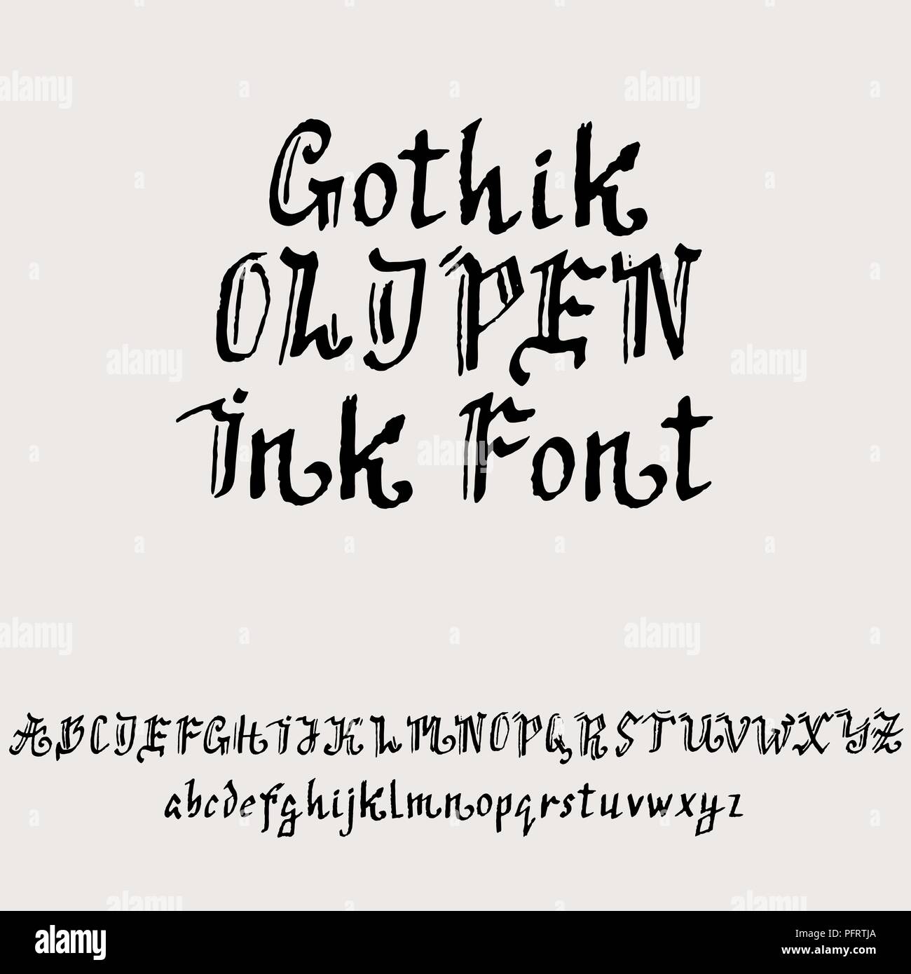 Hand drawn modern dry brush lettering. Gothic style alphabet. Grunge ...