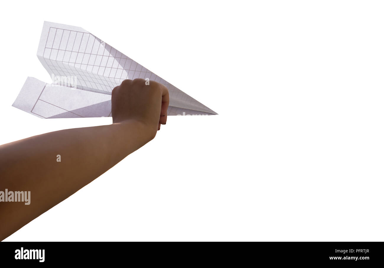 Little boy playing paper plane isolated Stock Photo - Alamy