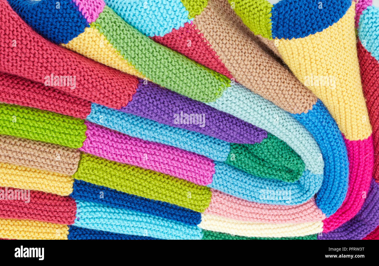 Knitted patchwork blanket Stock Photo - Alamy