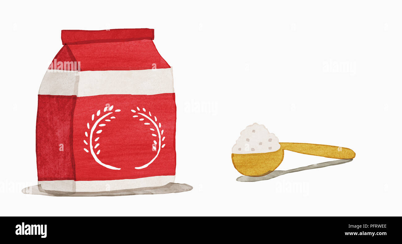 Illustration, Flour and measuring spoon Stock Photo - Alamy