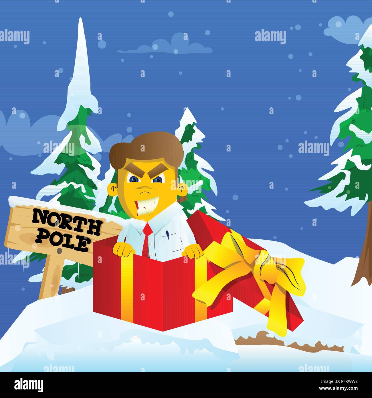 Yellow man in a gift box. Vector cartoon illustration Stock Vector ...