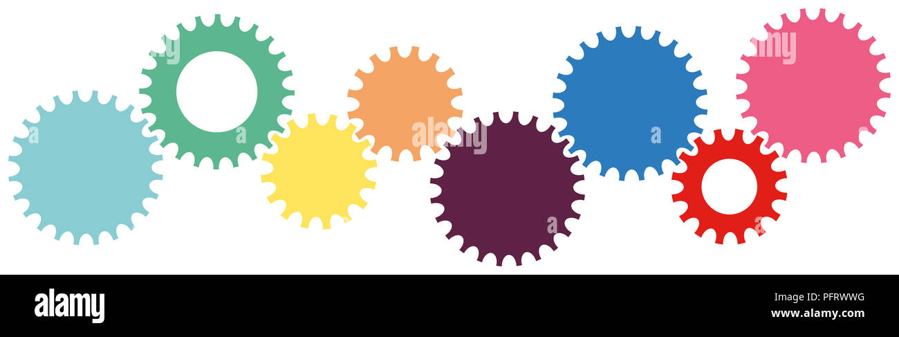 Colourful cogs all linked with each other Stock Photo - Alamy