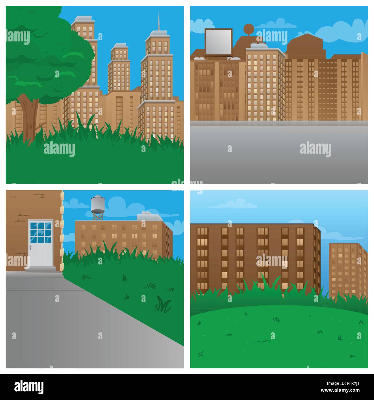 Set of vector illustrated cartoon city scenes Stock Vector Image & Art ...