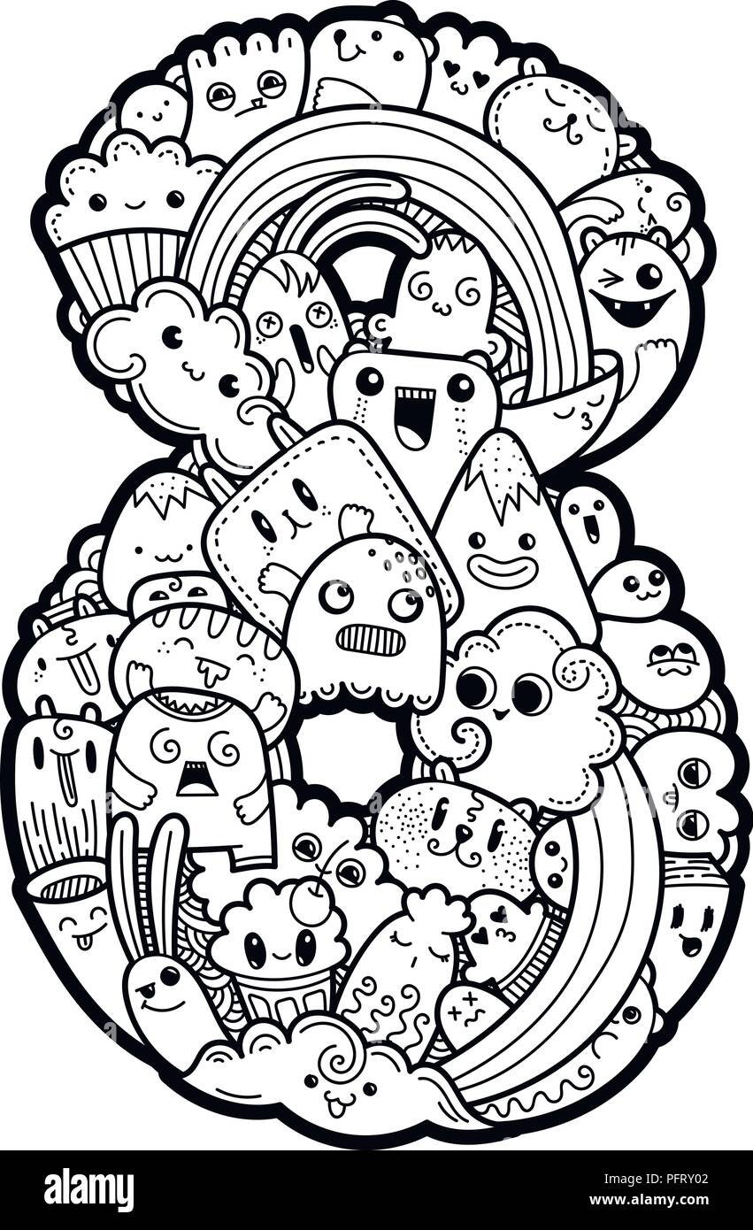 Number Eight. Hand drawn doodled kids numbers. Cute monstred numbers ...