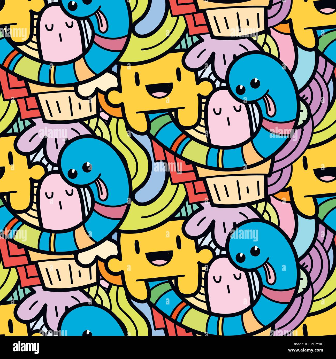 Funny doodle monsters seamless pattern for prints, designs and coloring ...