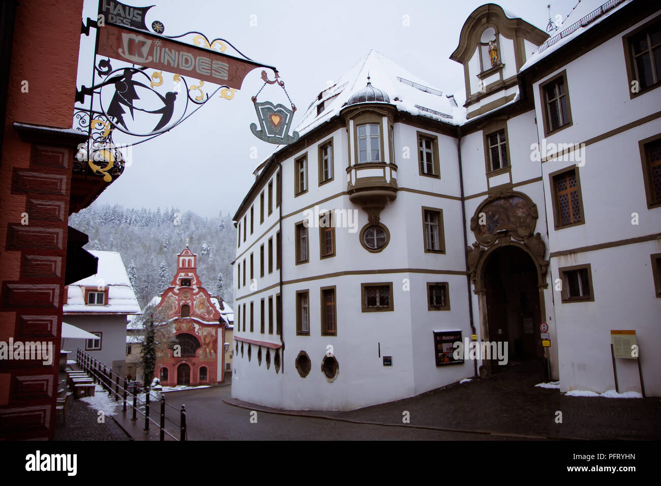 April, 2017: view of street in Fussen, Germany, with typical bavarian ...