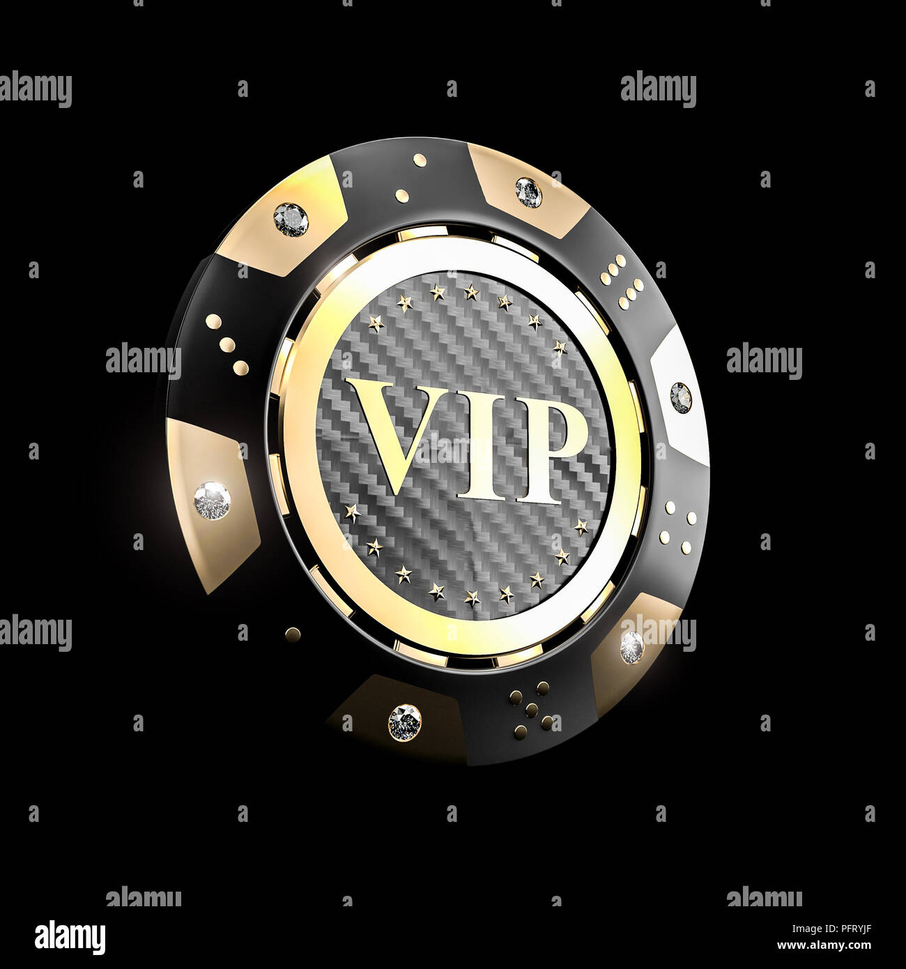 3d rendering image of golden and carbon vip chip with diamond Stock ...