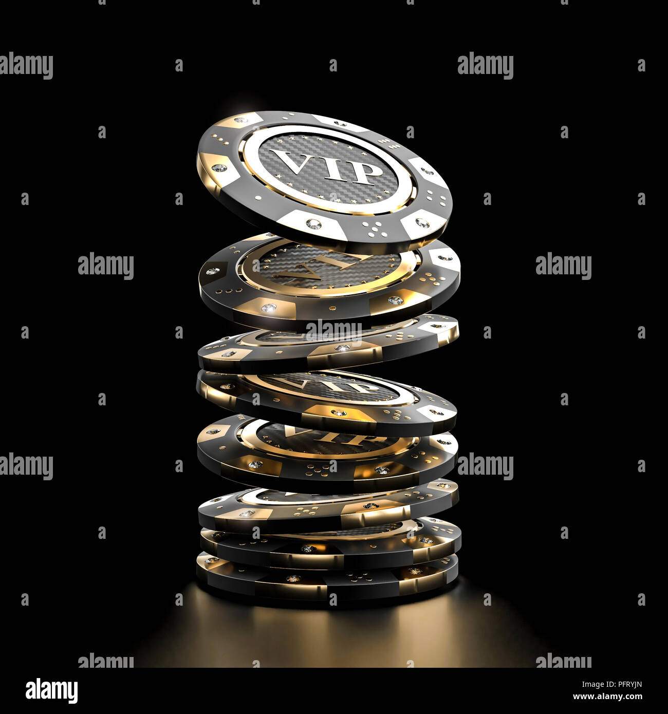 3d rendering image of golden and carbon vip chip with diamond Stock ...