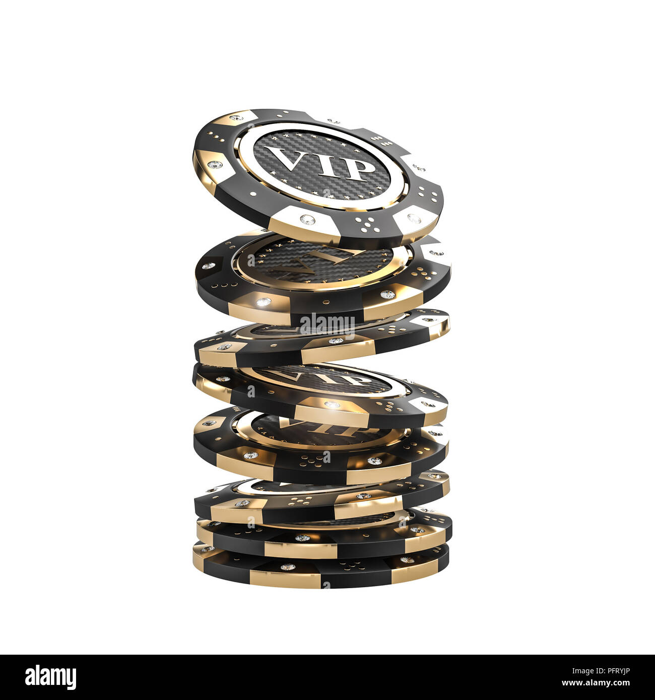 3d rendering image of golden and carbon vip chip with diamond Stock ...
