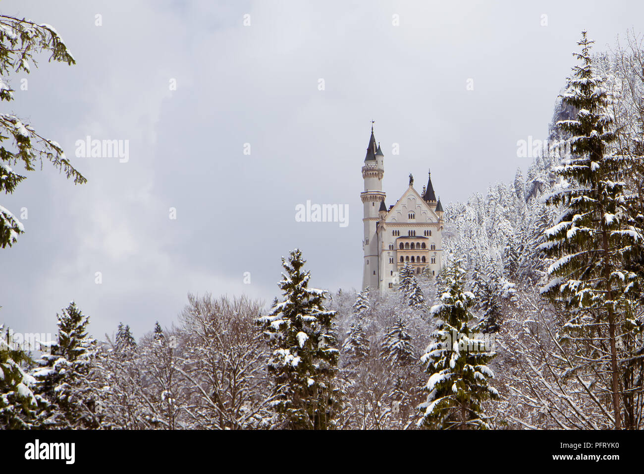 April 2017 - view of famous Neuschwanstein Castle in Bavarian Alps ...